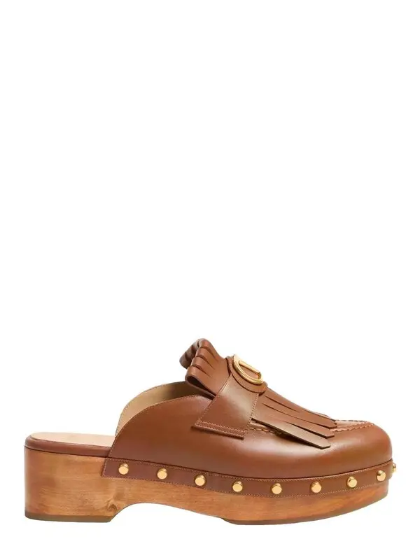 Valentino Garavani 45mm Vlogo Signature Fringed Clogs - Brown