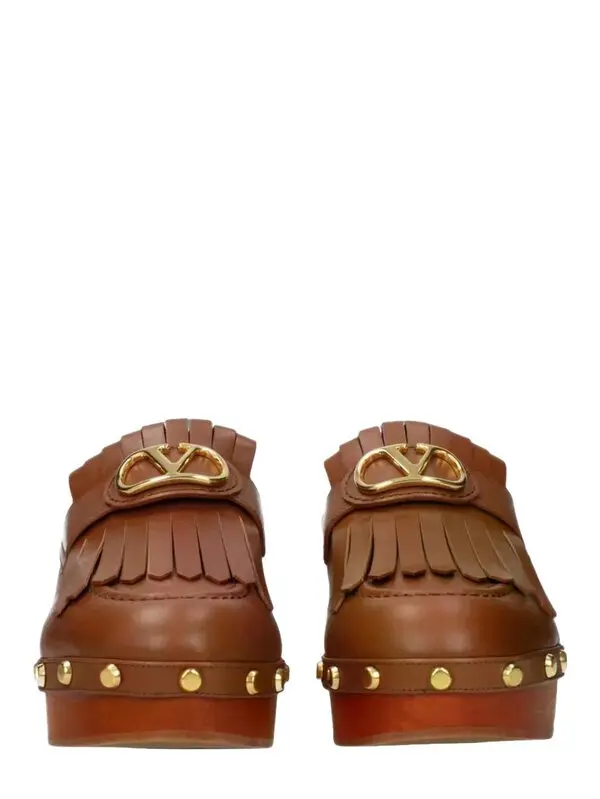 Valentino Garavani 45mm Vlogo Signature Fringed Clogs - Brown