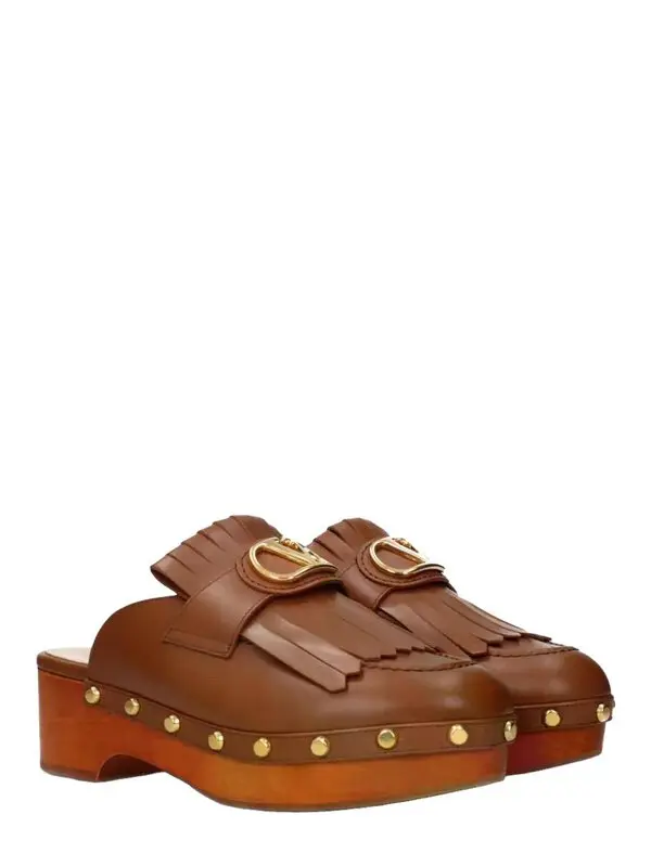 Valentino Garavani 45mm Vlogo Signature Fringed Clogs - Brown