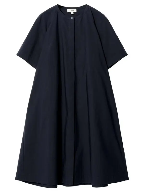 Cos Oversized Flared Poplin Midi Shirt Dress - Navy