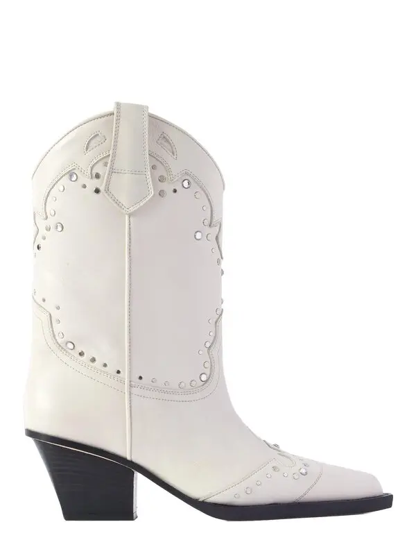Paris Texas Janice Embellished Leather Cowboy Boots - Neutrals