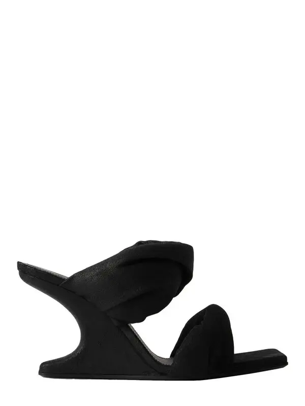 Rick Owens Twisted Cantilever Suede Wedge Mules - Black