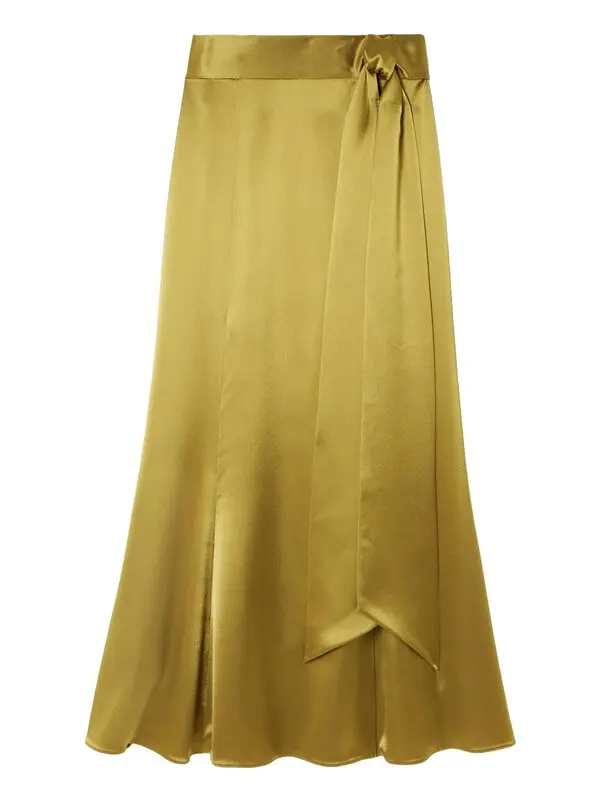 Galvan Erika Satin Midi Wrap Skirt - Green