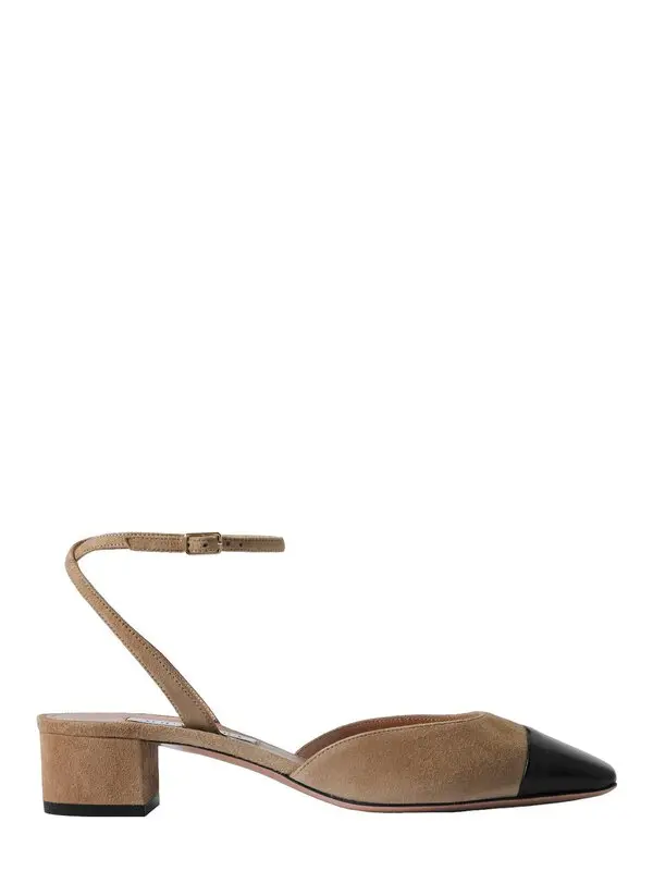 AQUAZZURA French Flirt 35 Leather-trimmed Suede Mary Jane Pumps - Neutrals