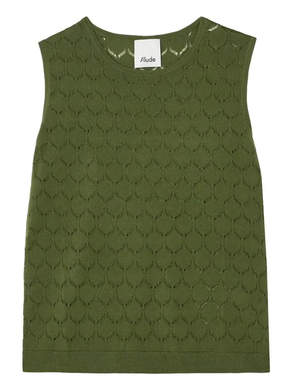ALLUDE Pointelle-knit Virgin Wool Vest - Green