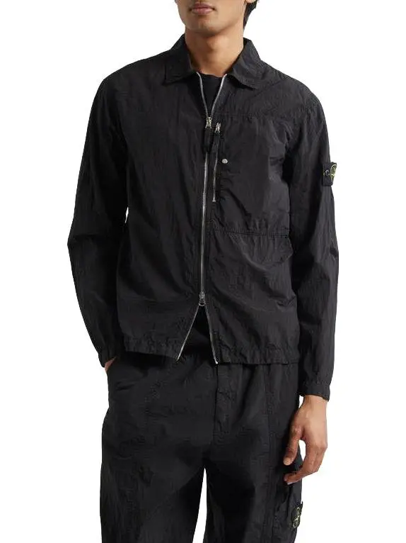 Stone Island Compass Logo Patch Econyl® Nylon Zip-up Overshirt - V0029 Black