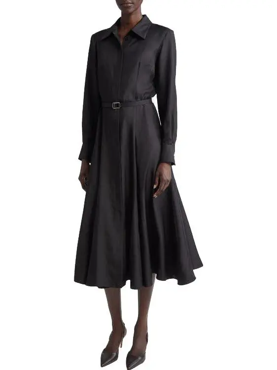EMILIA WICKSTEAD Riko Long Sleeve Silk Twill Midi Shirtdress - Black