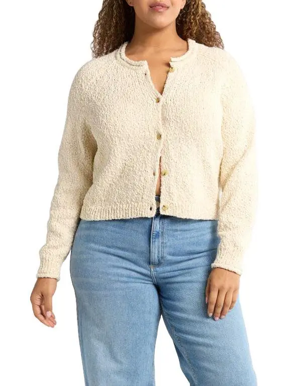 Treasure & Bond Fitted Crewneck Cardigan - Ivory Dove