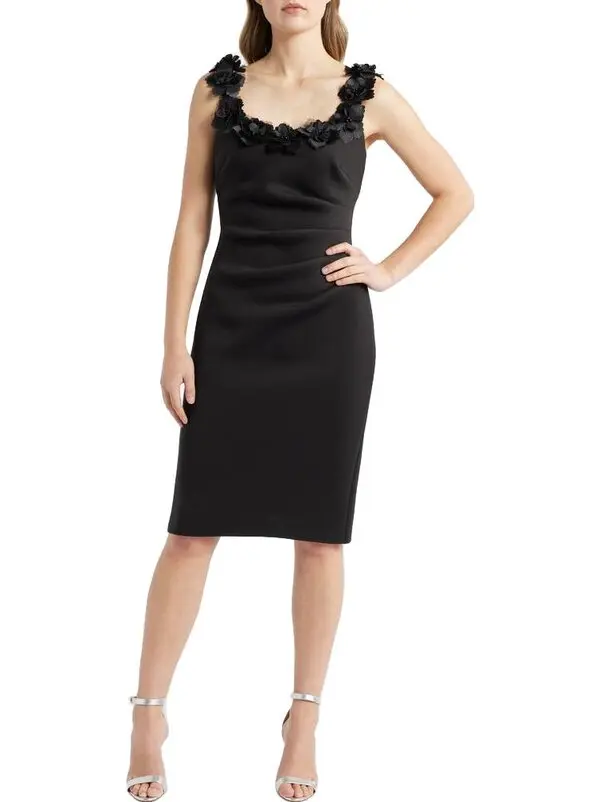 Eliza J Flower Embellished Scoop Neck Minidress - Black
