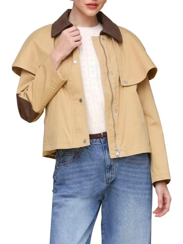 Avec Les Filles Crop Cape Trench Jacket - Khaki