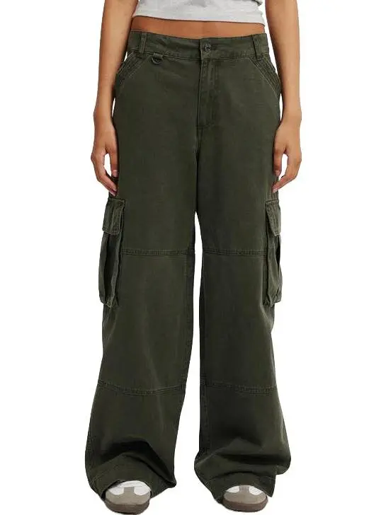 COTTON ON Benny Cargo Pant - Dark Washed Green