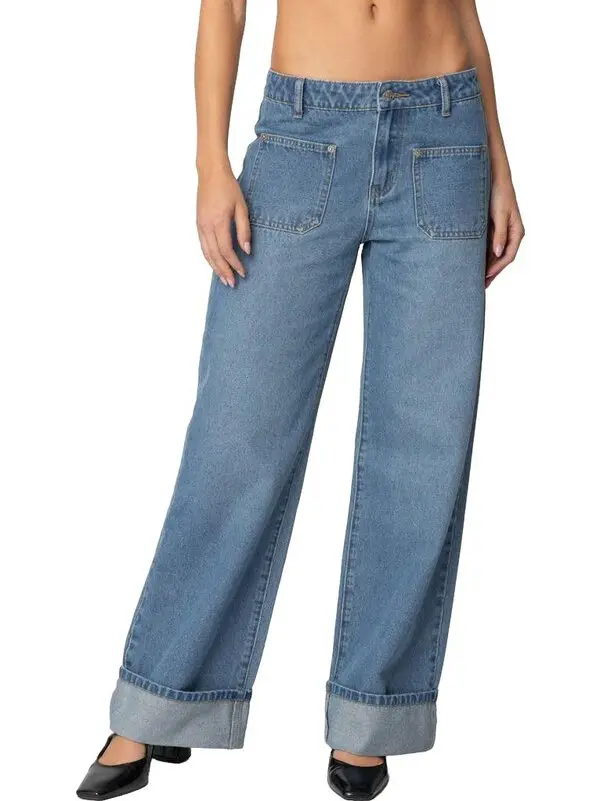 EDIKTED Madi Cuffed Wide Leg Jeans - Blue