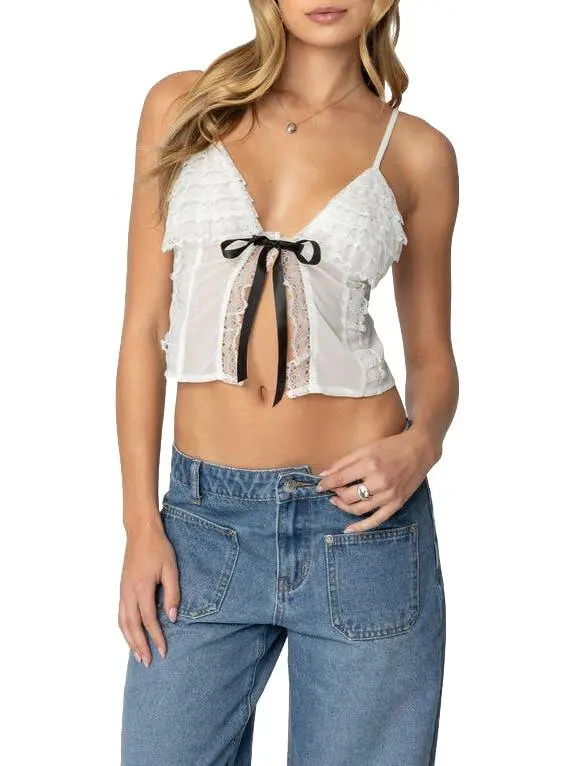 EDIKTED Ruffle Babydoll Crop Top - White