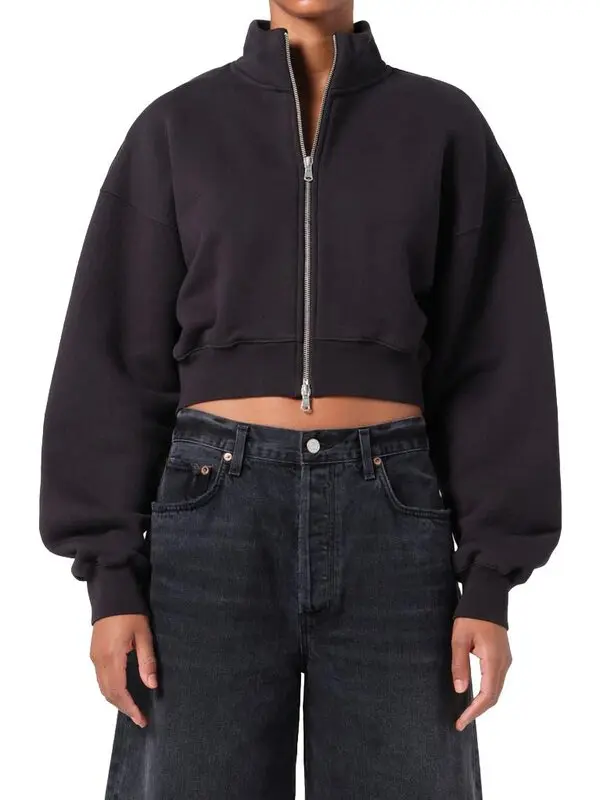AGOLDE Asta Oversize Crop Zip Sweatshirt - Washed Blk (blk W/ Wsh Seams)