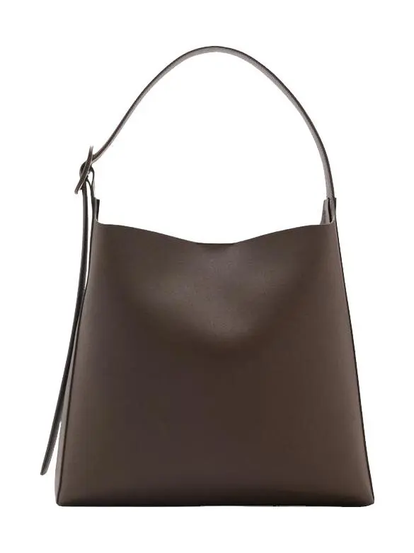 Mango Buckled Faux Shopper Bag - Chocolate
