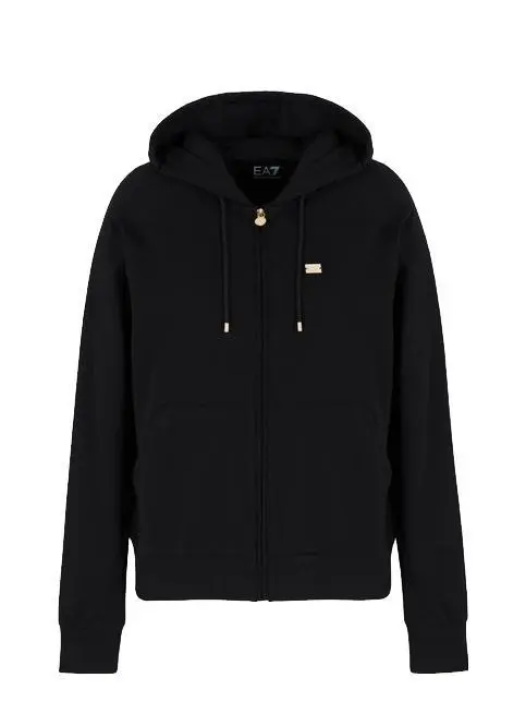 EA7 Stretch-cotton Hooded Sweatshirt - Black