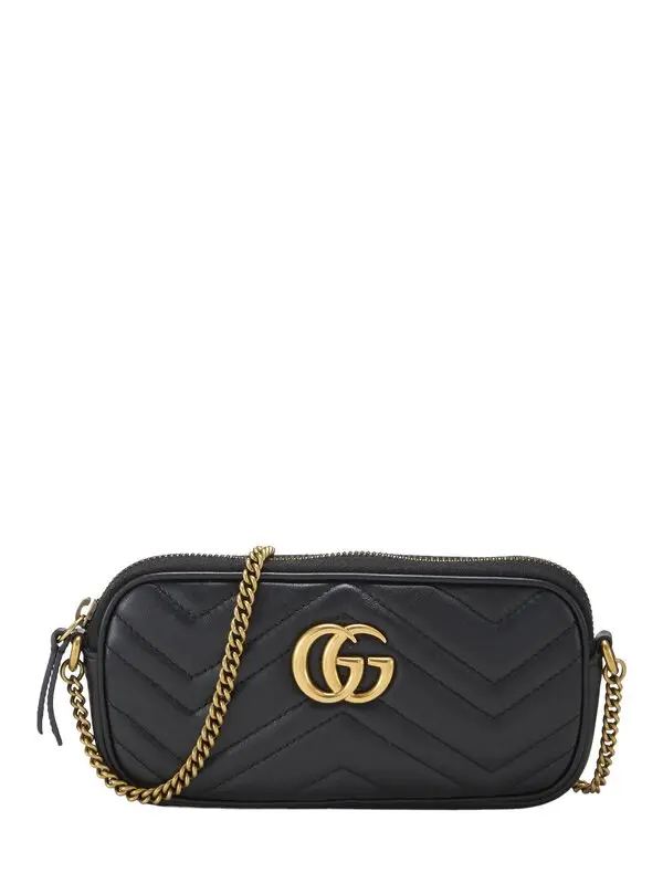 Gucci Leather Gg Marmont Chain Bag - Black