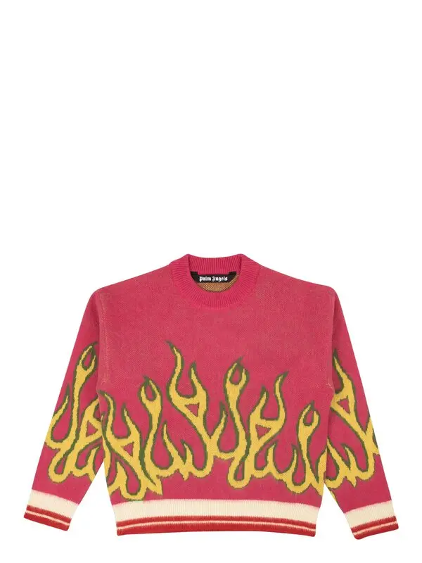 Palm Angels Wool Burning Crewneck Sweater - Pink