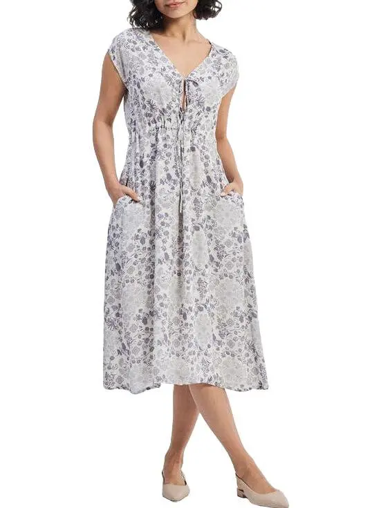 REISTOR Deep V-neck Floral Gathered Midi Dress - Blooming Tiles