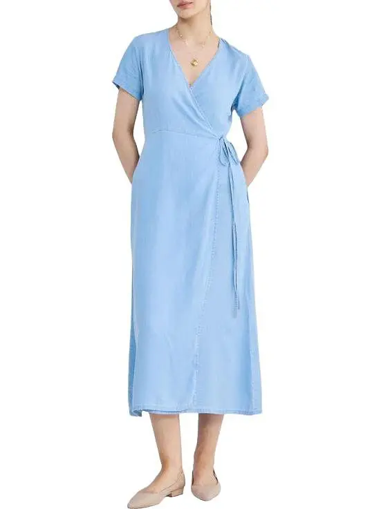 REISTOR Denim Maxi Wrap Dress - Light Blue