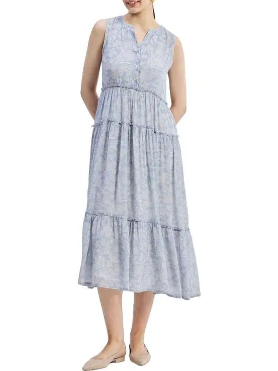 REISTOR Sleeveless Floral Print Maxi Dress - Periwinkle Bloom