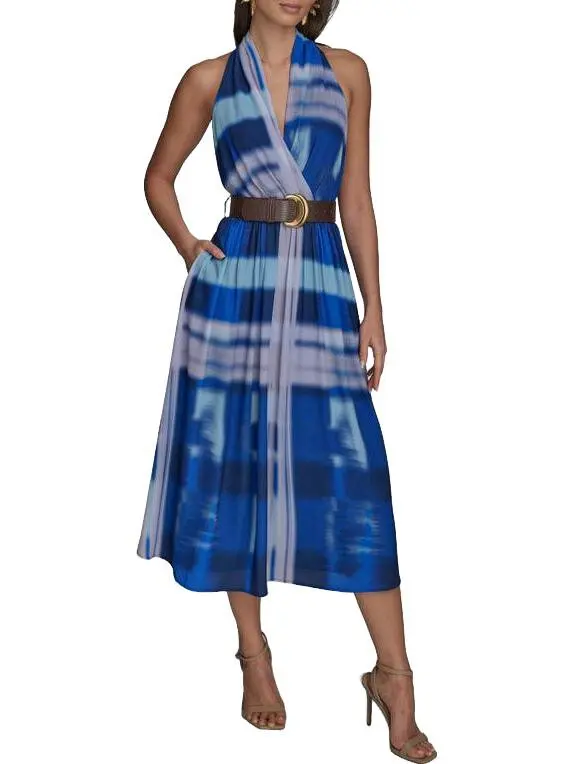 Donna Karan New York Tie Dye Sleeveless Midi Dress - Blueberry Multi