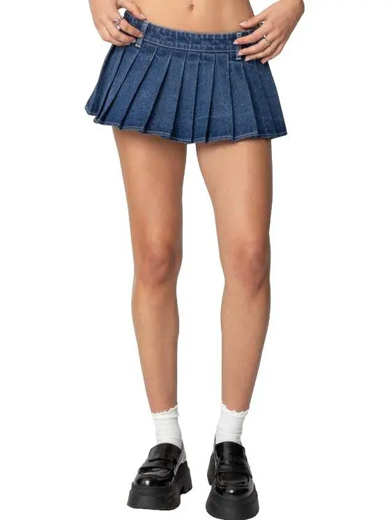 EDIKTED Zenia Pleated Denim Mini Skort - Dark-blue
