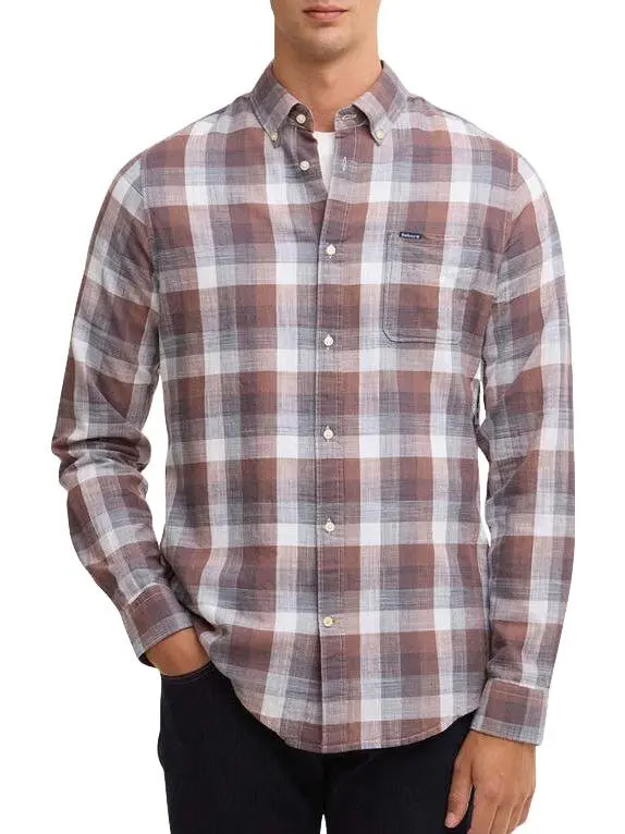 Barbour Hillroad Tailored Fit Buffalo Check Slub Cotton Button-down Shirt - Peppercorn
