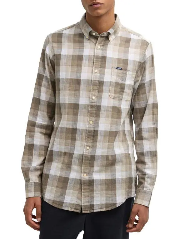 Barbour Hillroad Tailored Fit Buffalo Check Slub Cotton Button-down Shirt - Stone