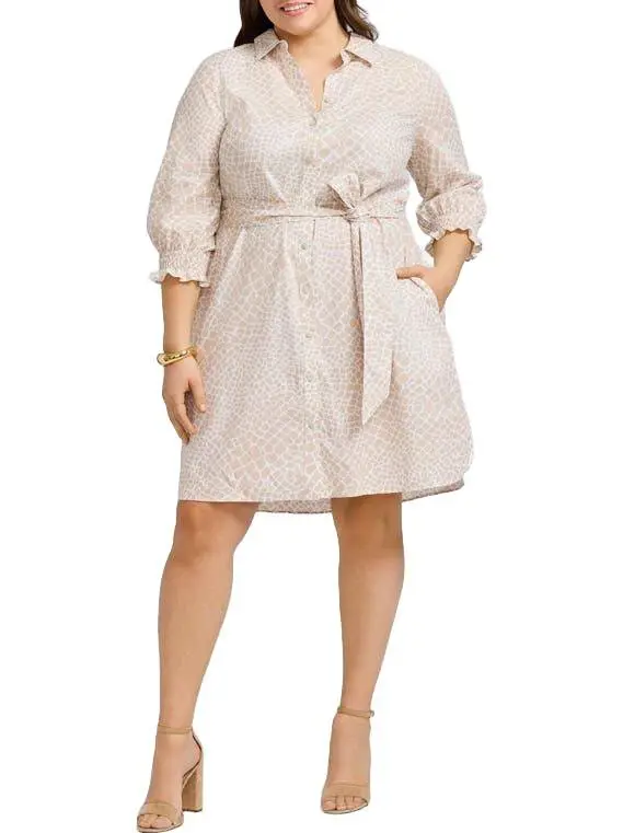 Foxcroft Abby Belted Linen Blend Shirt Dress - Flax White