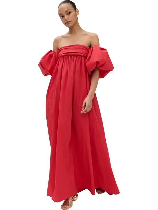 Caroline Constas Emilia Ruched Empire Maxi Dress - High Risk Red