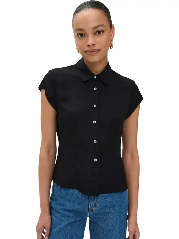 Theory Cap Sleeve Blouse - Black