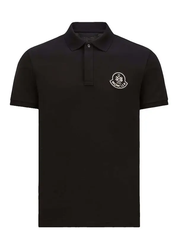 Moncler Year Of The Snake Patch Cotton Piquet Polo Shirt - Black