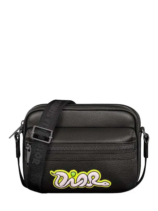 Dior X Kaws Mini Rider Zipped Messenger Bag - Black Grained Calfskin