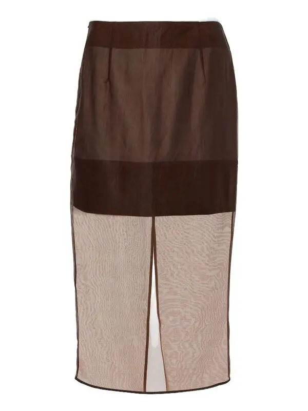 JACQUES WEI Chiffon Midi Skirt - Brown