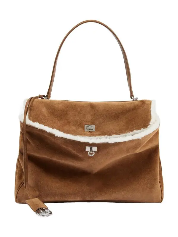 Balenciaga Rodeo Large Shearling-lined Suede Shoulder Bag - Brown