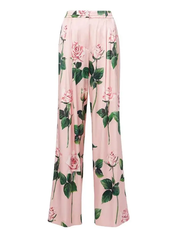 Dolce & Gabbana Floral Silk-blend Satin Palazzo Pants - Pink