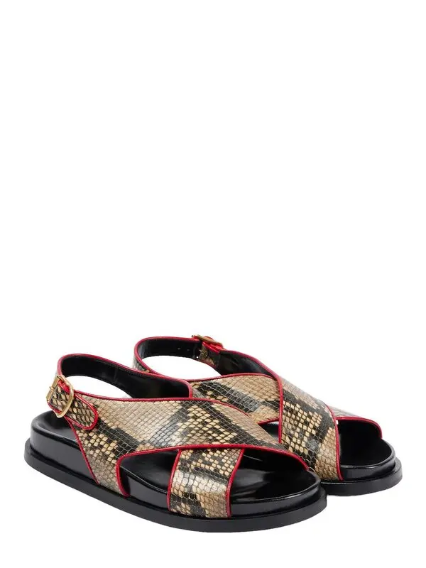 Dries Van Noten Snake-effect Leather Slingback Sandals - Beige