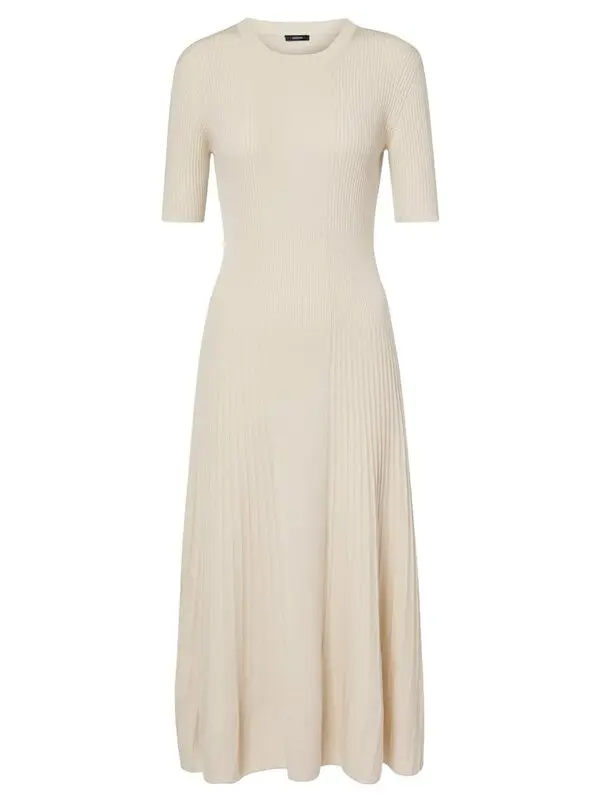 JOSEPH Ribbed-knit Wool Midi Dress - Beige