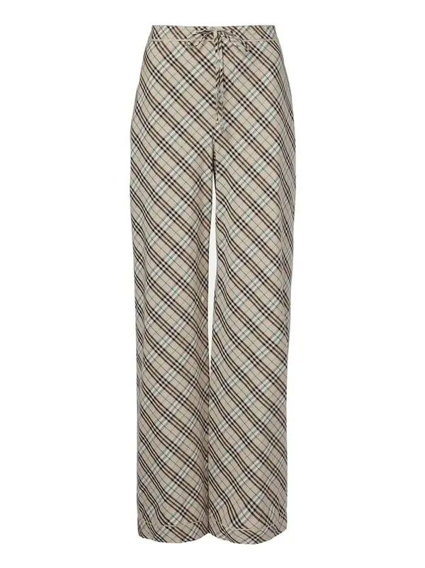 Burberry Check Cotton Wide-leg Pants - Beige