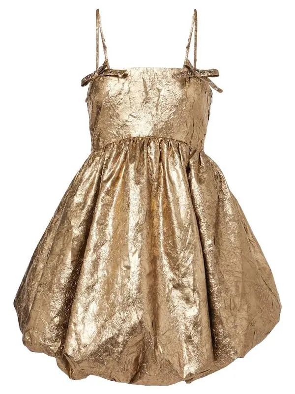 GANNI Bow-detail Metallic Minidress - Gold