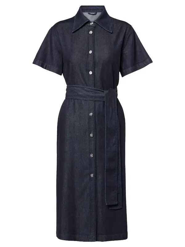 Dolce & Gabbana Belted Denim Shirt Dress - Blue