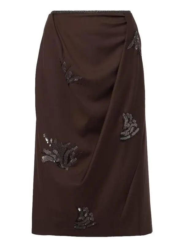 JACQUES WEI Embellished Midi Skirt - Brown