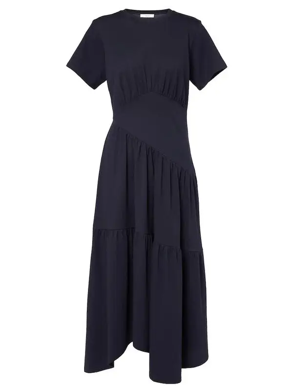FRAME Gathered Paneled Cotton Midi Dress - Blue