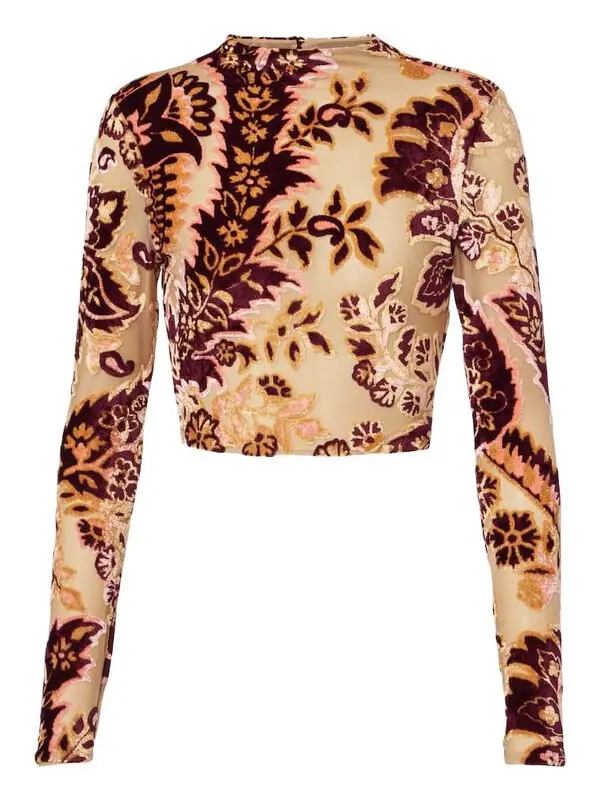 Etro Paisley Tulle And Velvet Jacquard Crop Top - Beige