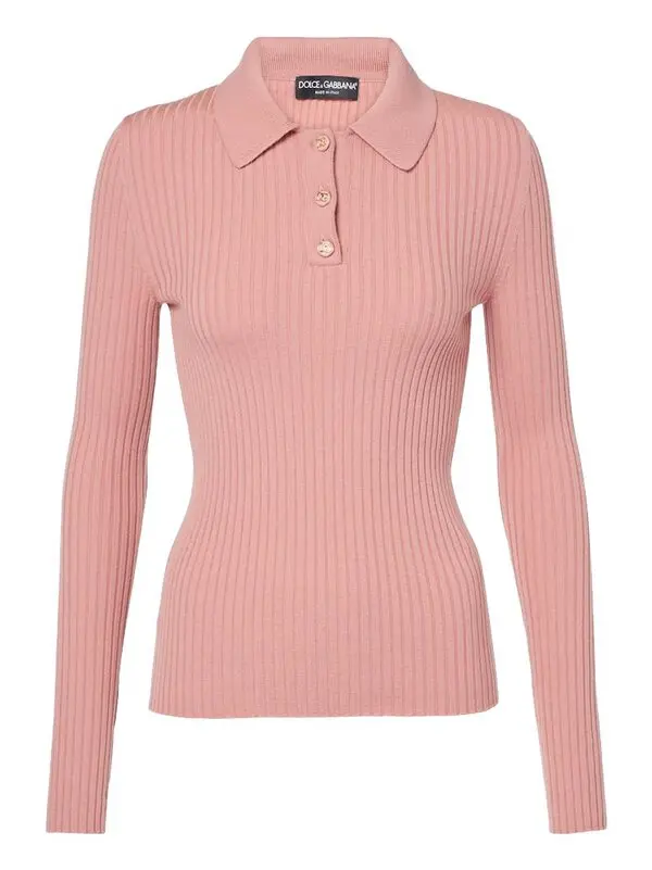 Dolce & Gabbana Ribbed-knit Wool-blend Polo Sweater - Pink