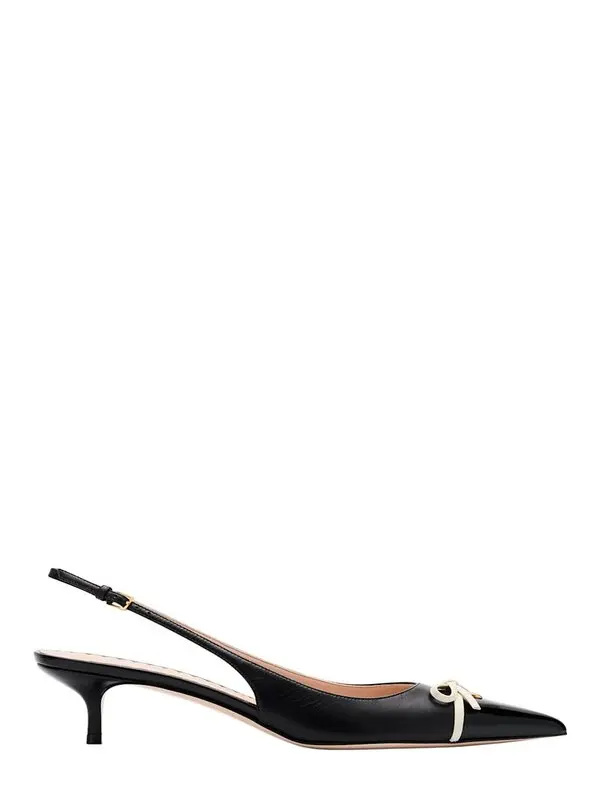 Valentino Garavani Patent Cap-toe Leather Kitten Slingback Pumps - Nero/ivory
