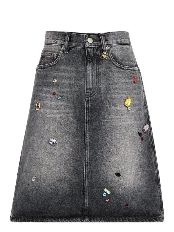 Marc Jacobs Charm-embellished A-line Denim Skirt - Bleached Black