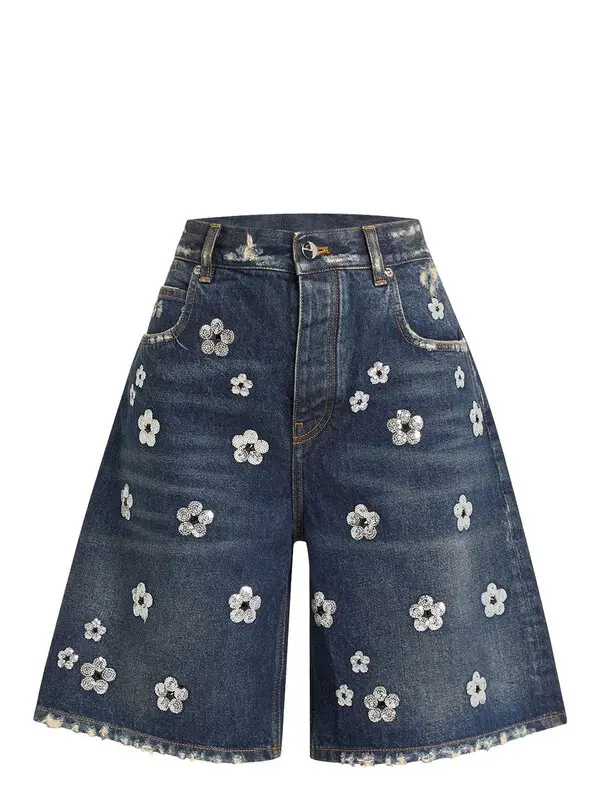 Marc Jacobs Daisy Sequined Denim Bermuda Shorts - Vintage Indigo