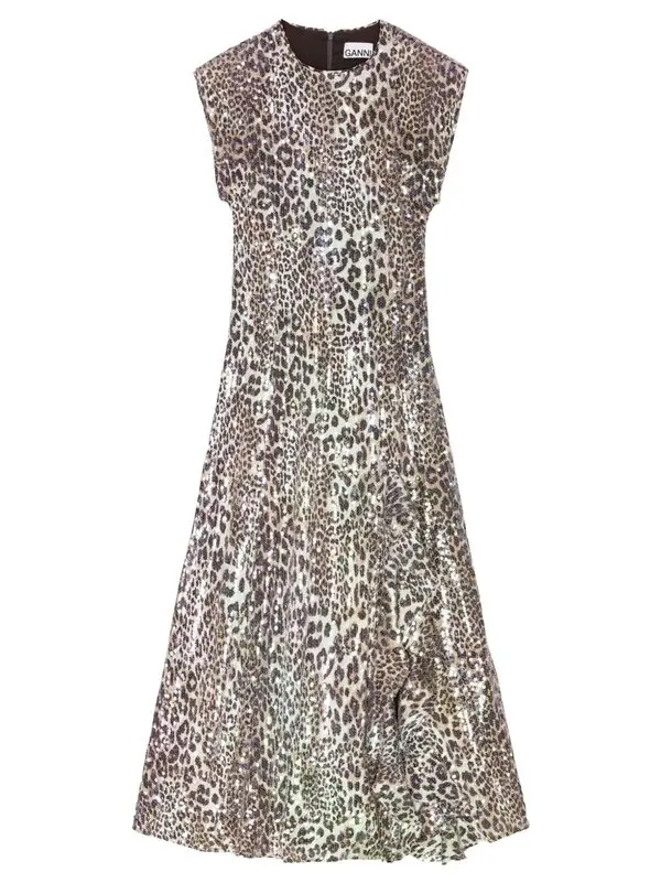 GANNI Leopard-print Midi Dress - White